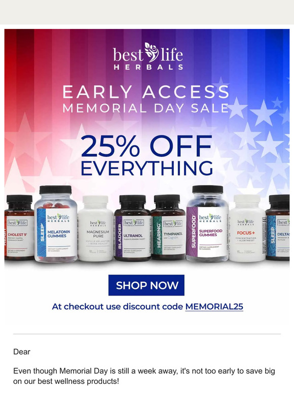 Best Life Herbals: Enjoy Early Access To Our Memorial Day Sale | Milled