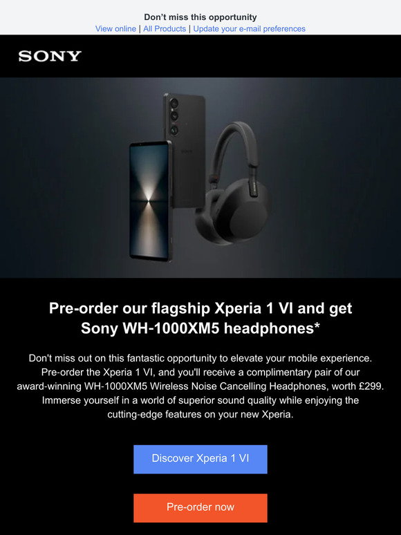 Sony: LIMITED OFFER: Pre-order a new Xperia and claim Sony headphones ...