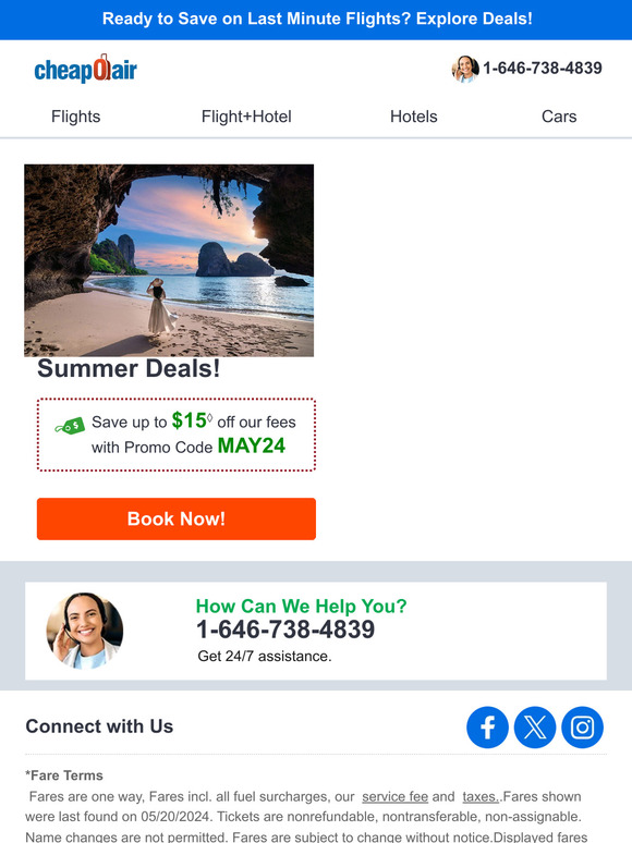 cheapoair: 🏝️ Summer Deals! Save Up to $15 On our fees | Milled