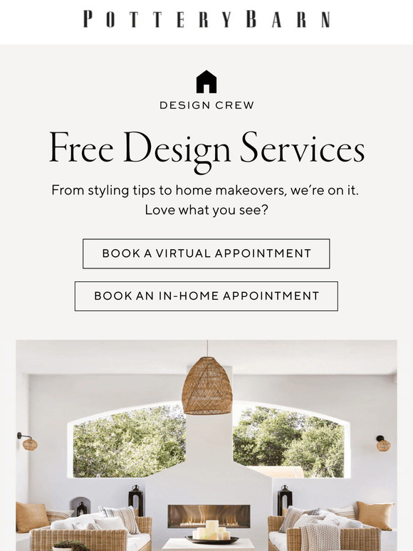 Pottery Barn: Book your FREE design appt | Milled