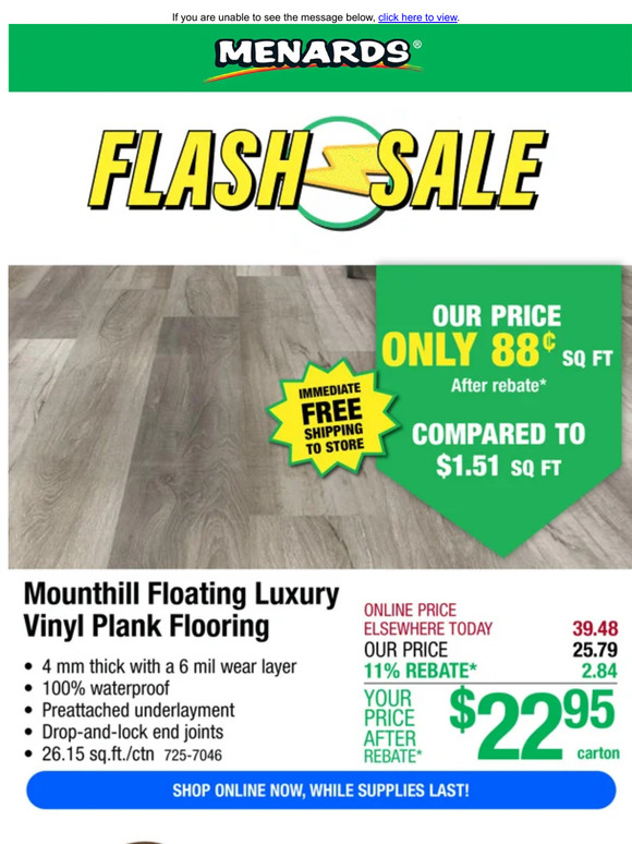 Menards: Mounthill Luxury Vinyl Plank Flooring ONLY 88¢ Per sq. ft ...