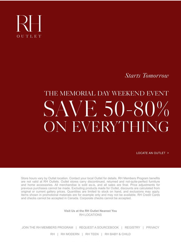 Restoration Hardware: The Memorial Day Weekend Event Begins Tomorrow ...