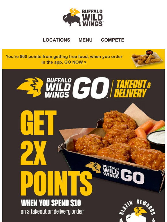 Buffalo Wild Wings: 2x points on takeout and delivery | Milled