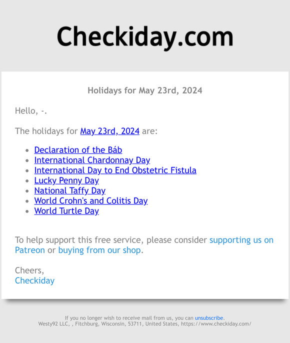 Checkiday: Holidays for May 23rd, 2024! 📅🎉 | Milled