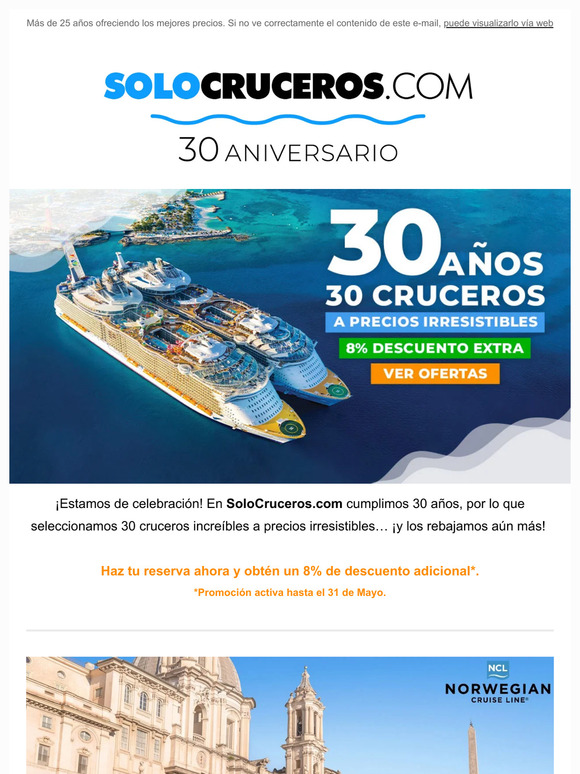 Solo Cruceros Solocruceros Cumple 30 Años ¡cruceros A Precios