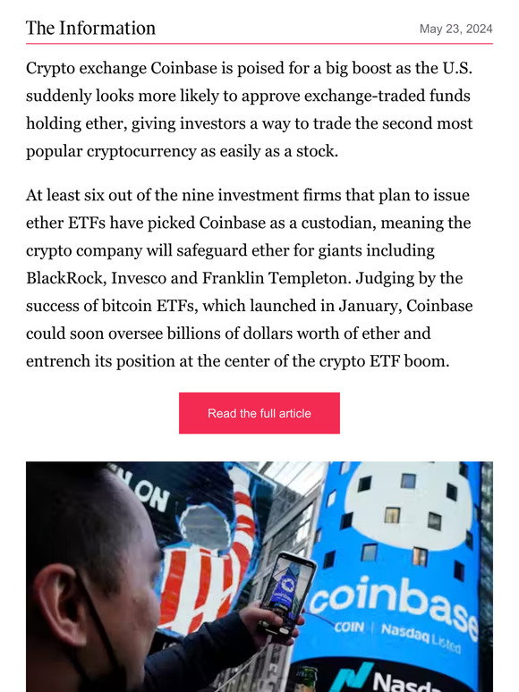 The Information: How Coinbase Is Poised For a Win From Ether ETFs | Milled