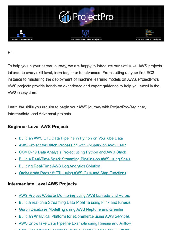ProjectPro: Build 18 End-to-End AWS Projects with ProjectPro! | Milled