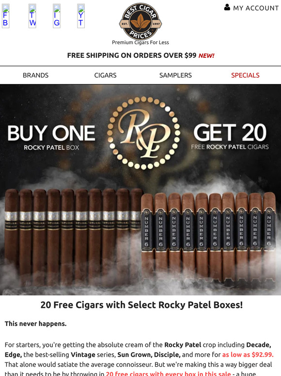 Best Cigar Prices: ☑️ 20 Free Cigars with Select Rocky Patel Boxes ☑️ ...