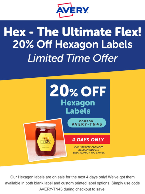 Avery: 20% Off Hexagon Labels - 4 Days Only | Milled