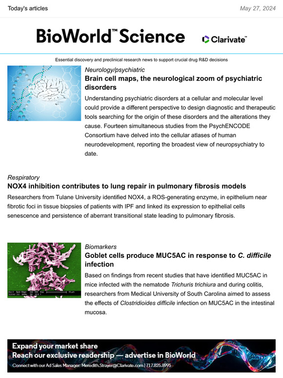 BioWorld: Full edition: Brain cell maps; MUC5AC and C. difficile ...