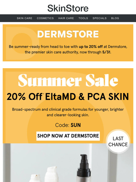 SkinStore: FINAL HOURS: 20% off EltaMD & PCA SKIN at Dermstore | Milled