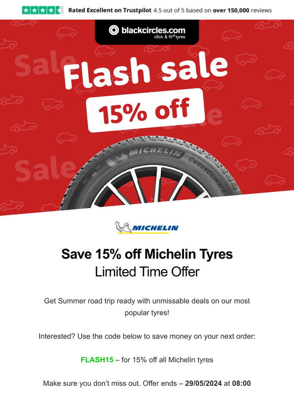 Blackcircles: Flash Sale! Save 15% off Michelin tyres | Milled
