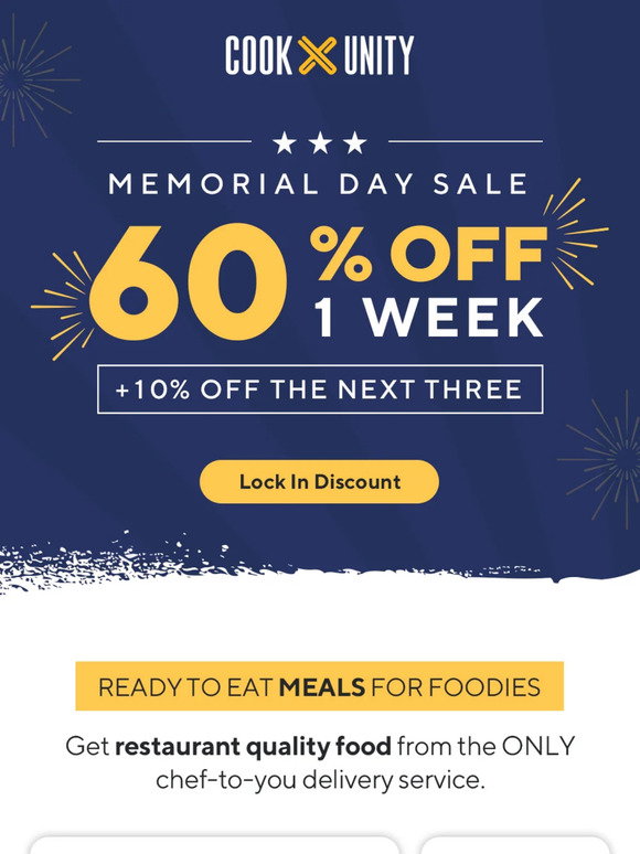 Cook Unity: 💥🇺🇸 Memorial Day Encore: 60% Off Today! | Milled