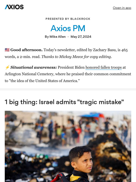 Axios Austin: 🚨 Axios PM: Israel's "tragic mistake" | Milled