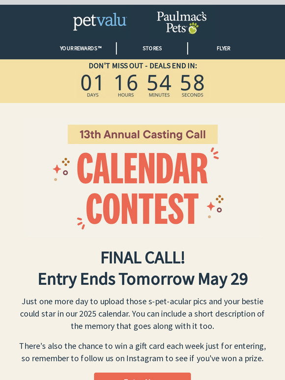 Pet Valu: FINAL CALL. Calendar Casting Call closes tomorrow. | Milled