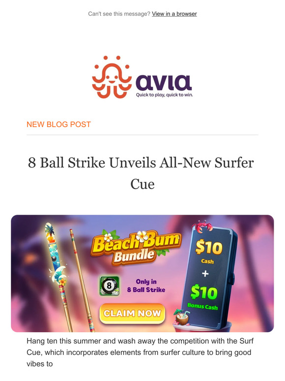 AviaGames: 🎱8 Ball Strike Unveils All-New Surfer Cue | Milled