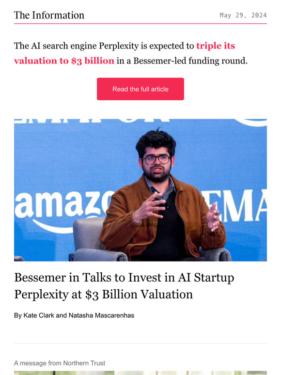 The Information: Bessemer in Talks to Invest in AI Startup Perplexity at $3 Billion Valuation ...