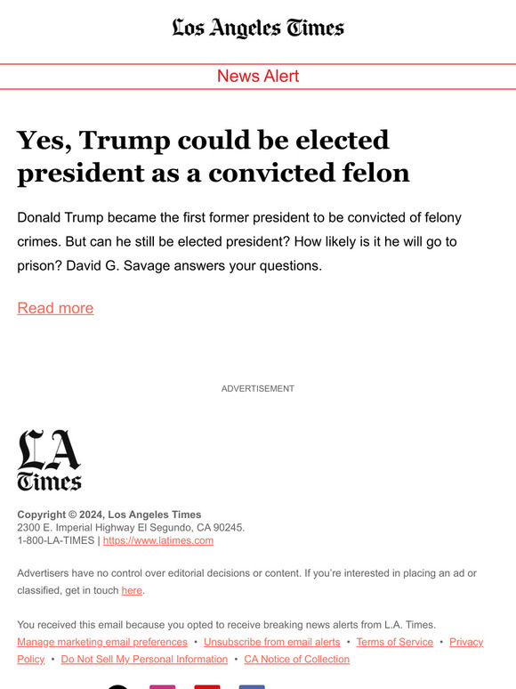 Los Angeles Times: Yes, Trump could be elected president as a convicted ...