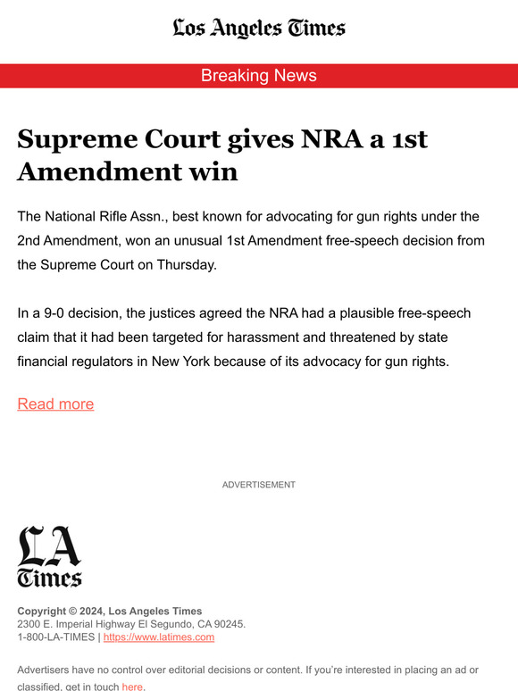 Los Angeles Times: Supreme Court gives NRA a 1st Amendment win | Milled