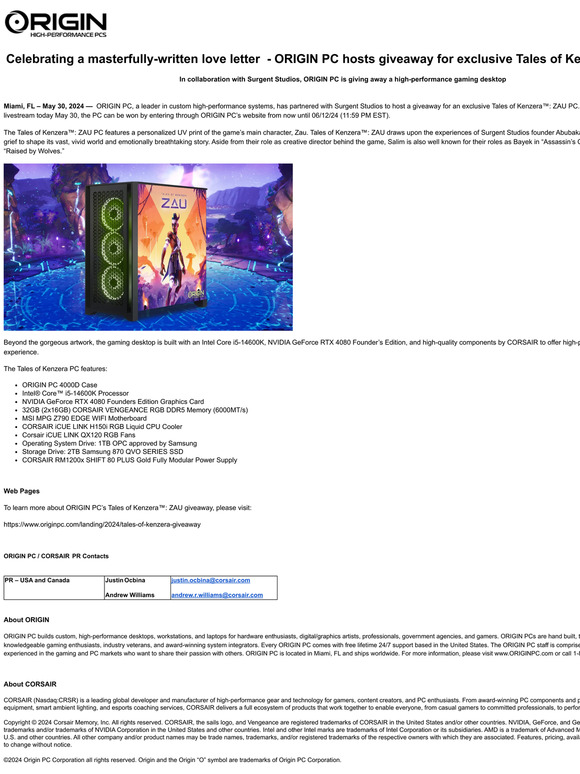 Origin PC: PRESS RELEASE: ORIGIN PC hosts giveaway for exclusive Tales ...