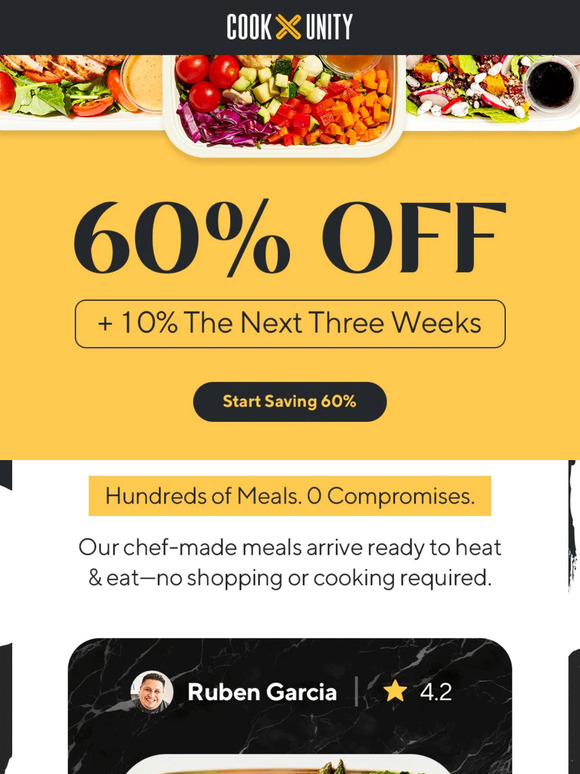 Cook Unity: 📢 60% OFF! Fill your 🛒 with chef-made meals! | Milled