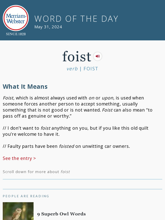 Merriam-Webster: Foist - plus, 9 Superb Owl Words | Milled