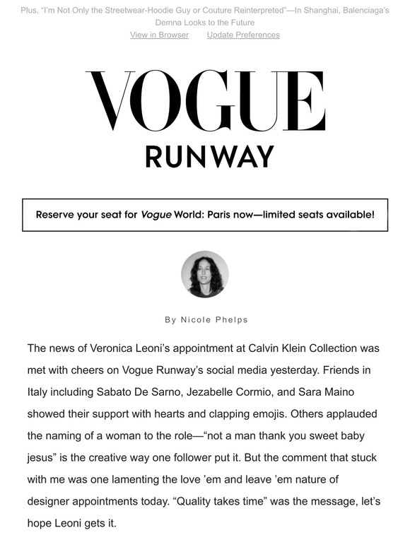 Vogue: Veronica Leoni Is the New Creative Director at Calvin Klein ...