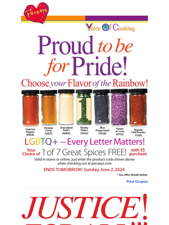 Penzeys: Time for Pride, Justice, too! | Milled