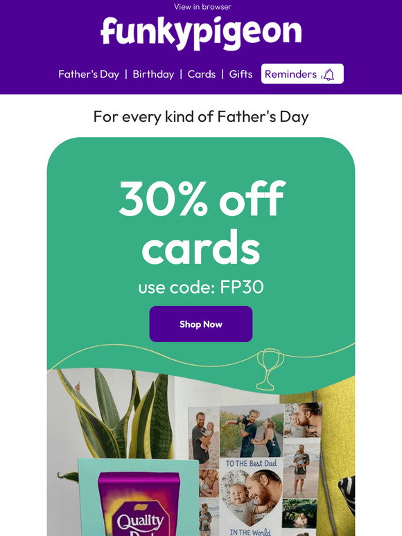 Funky Pigeon: 30% off cards they'll l-o-v-e! 💚 | Milled