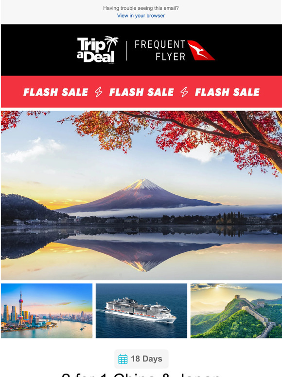 TripADeal: Flash Sale 🚨 Save $300 on 2 for 1 China & Japan, plus travel in 2024 and save an ...