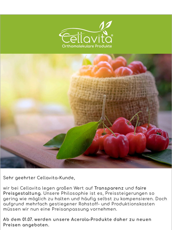 Cellavita: Sichern Sie sich unseren Bestseller Acerola nur noch bis zum 01.07 zum alten Preis 🍒 ...