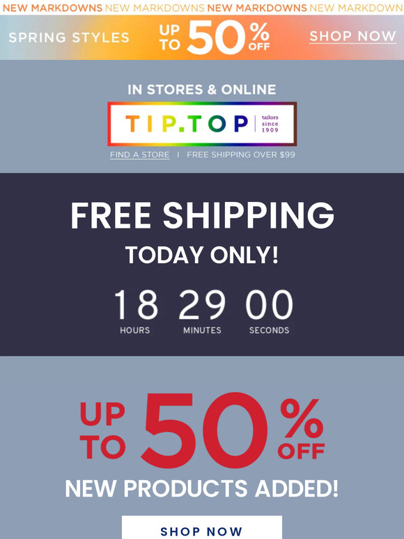 Tip Top Tailors: Free Shipping On Everything! | Milled