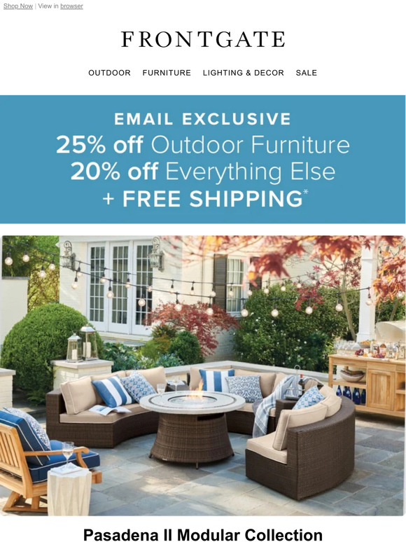 Frontgate: Ends at Midnight: 25% off outdoor furniture and 20% off ...