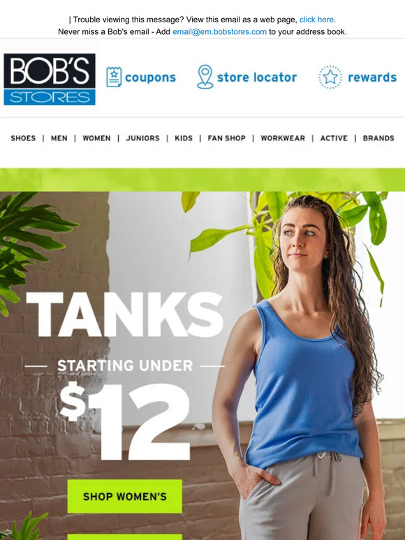 Bob's Stores: 🚨 Tanks Starting Under $12 | Milled