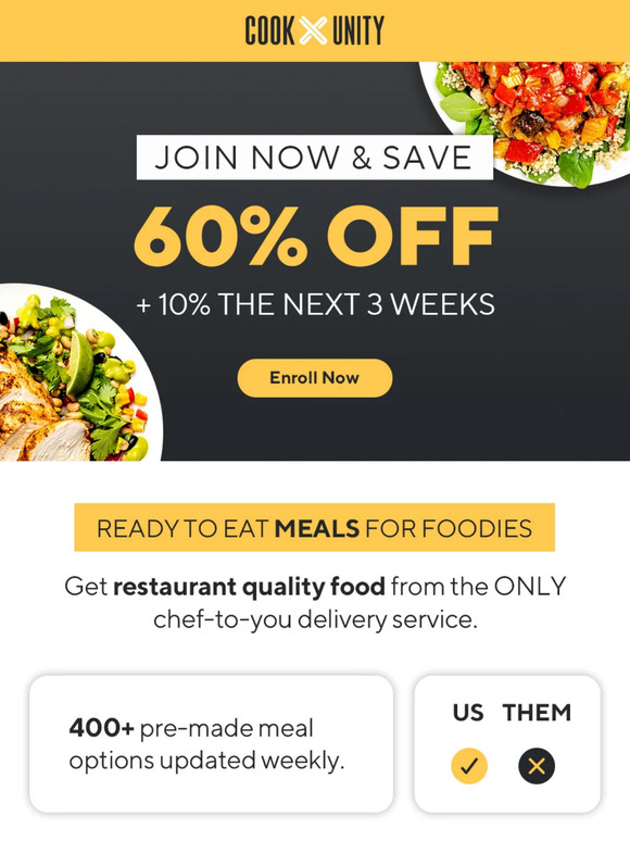 Cook Unity: Upgrade your dining game! 🍴🌟 Enjoy 60% OFF chef-curated ...