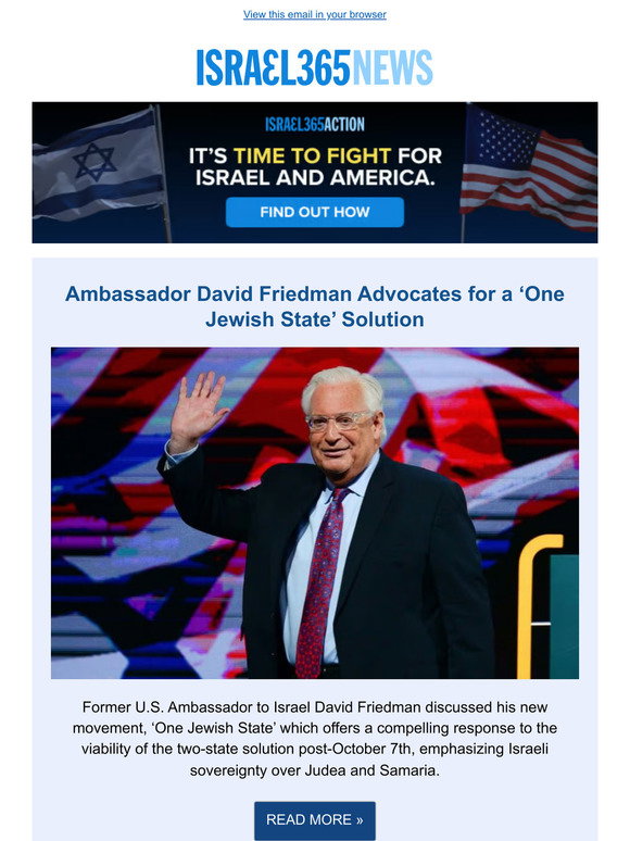 Israel365: Ambassador David Friedman Advocates for a ‘One Jewish State ...