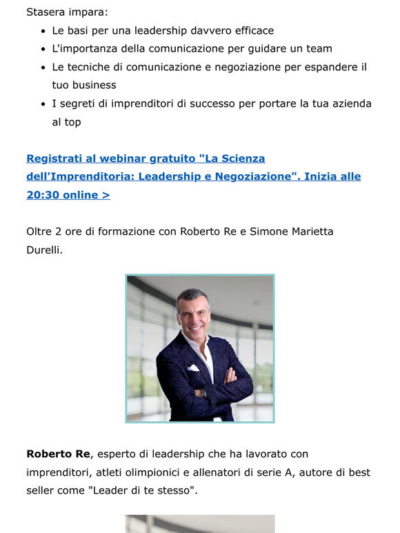 Roberto Re: [Stasera 20:30] Webinar gratuito: Leadership e Negoziazione ...