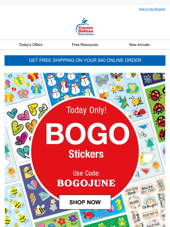 Carson-Dellosa Education: BOGO Stickers 😀 Ends Midnight! | Milled