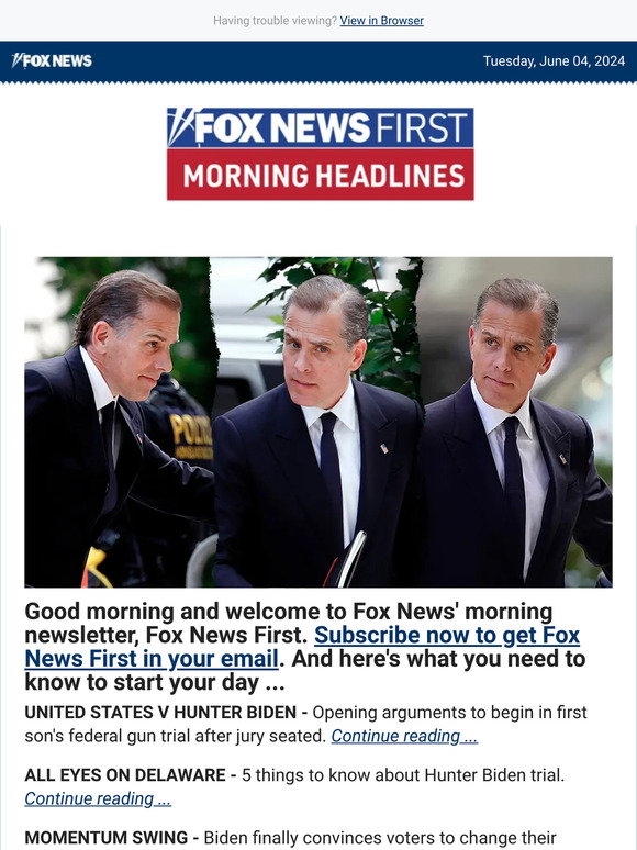 Fox News: Opening arguments to begin in Hunter Biden's criminal trial ...