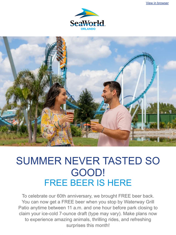 SeaWorld: 🍺 Cheers to 60 Years: Enjoy Free Beer During Your Visit! 🍺 ...