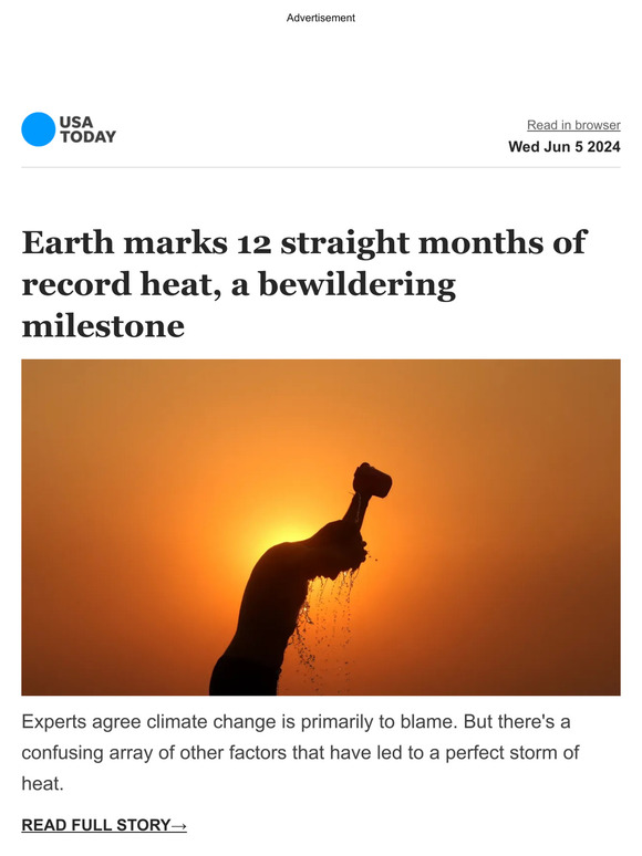 USA TODAY: Breaking: Earth marks 12 straight months of record heat, an ...