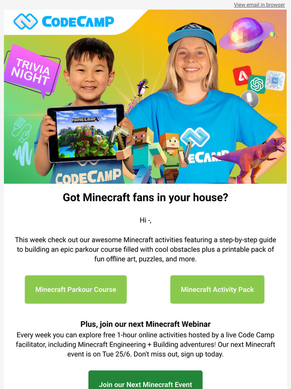 CodeCamp: TGIFriday! Minecraft fans in the house? | Milled