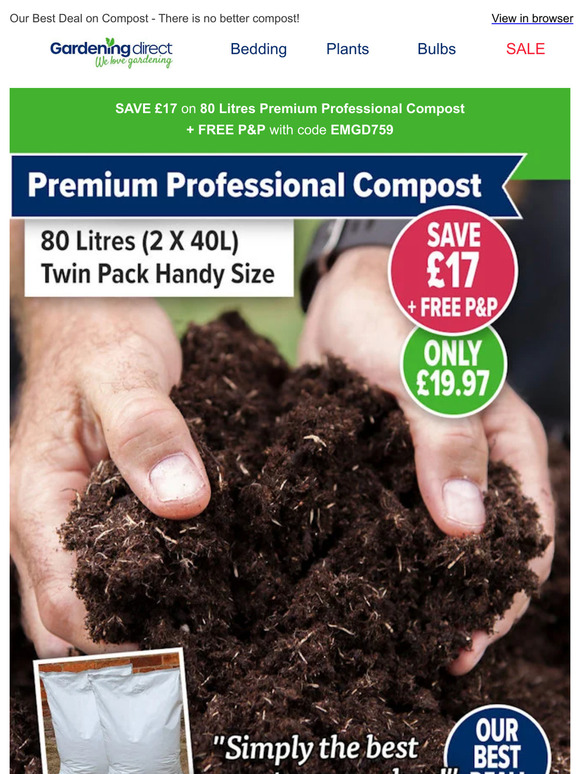 Gardening Direct: SAVE £17 Premium Professional Compost 80 Litres | Milled
