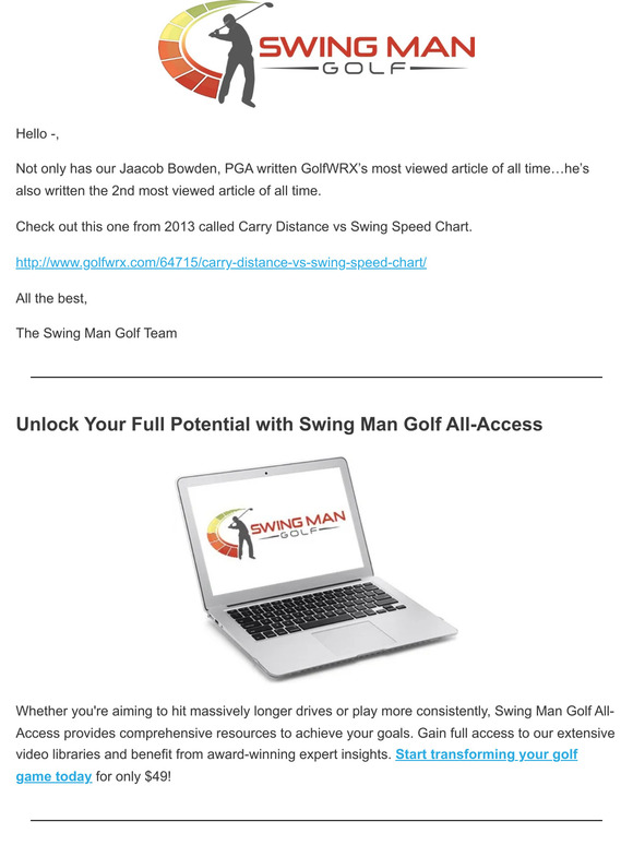 Swing Man Golf: Carry Distance vs Swing Speed Chart | Milled