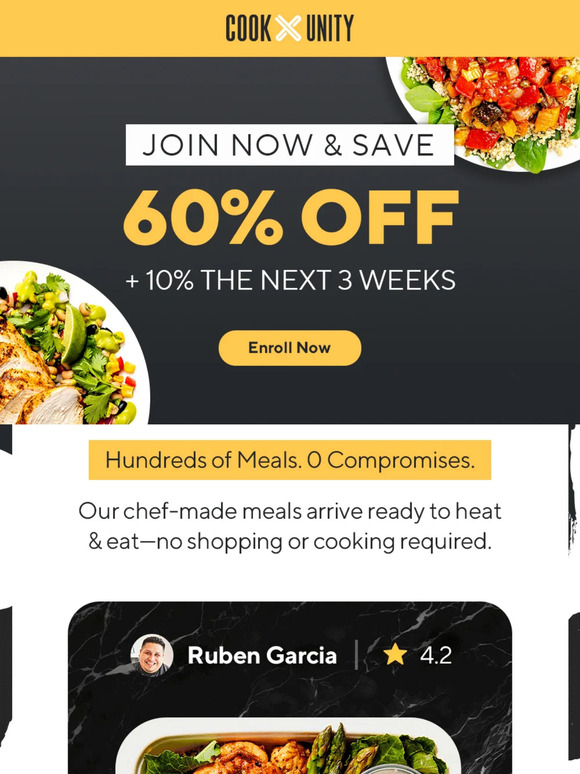 Cook Unity: Knock knock! It’s deliciousness for 60% OFF 🚪 | Milled