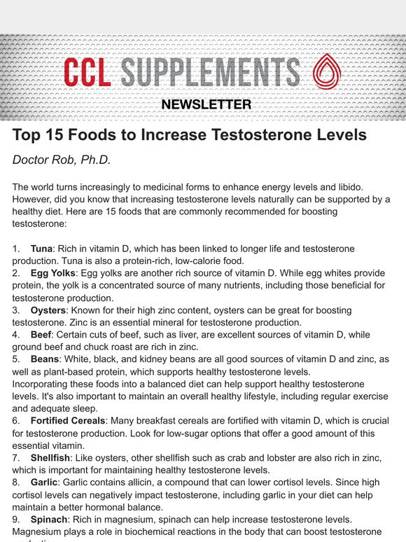 CCL Supplements: Top 15 Foods to Increase Testosterone | Milled