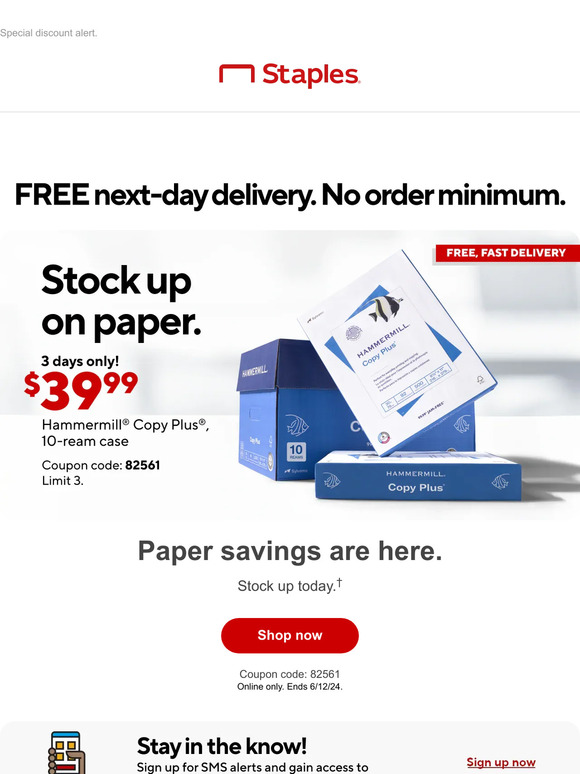Staples: Three days only! You've landed Hammermill Copy Plus paper 10 ...