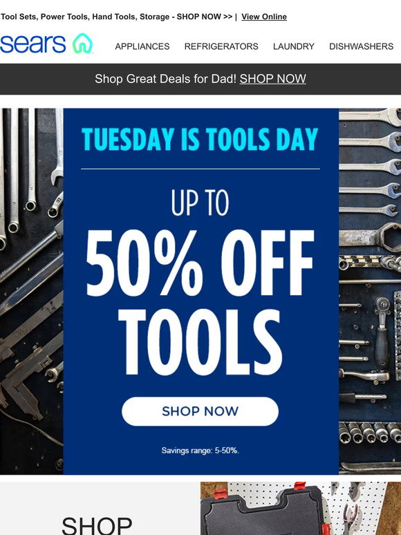 Sears: Power Up Your Projects: Shop Tools Now & Save Up to 50% | Milled