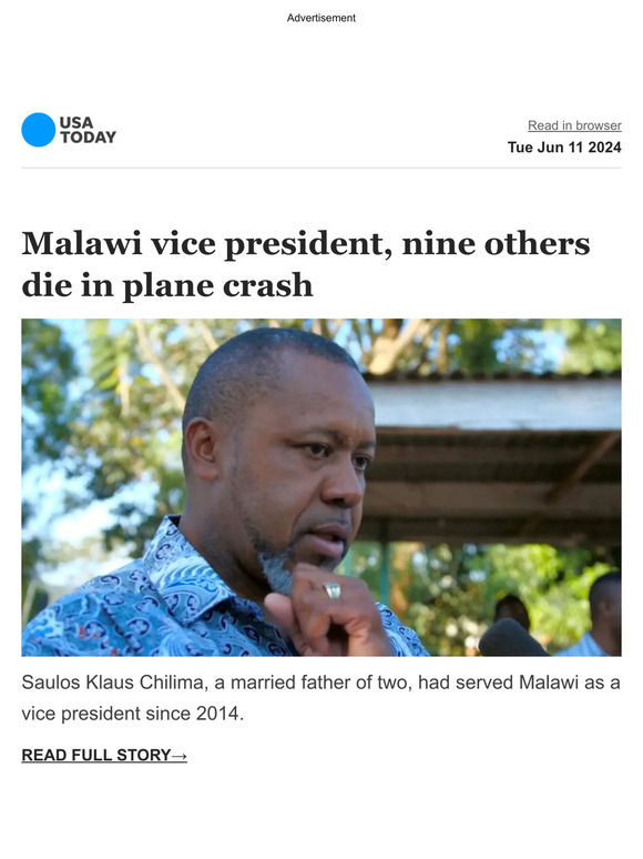 USA TODAY: Breaking: Malawi's vice president and nine others were ...