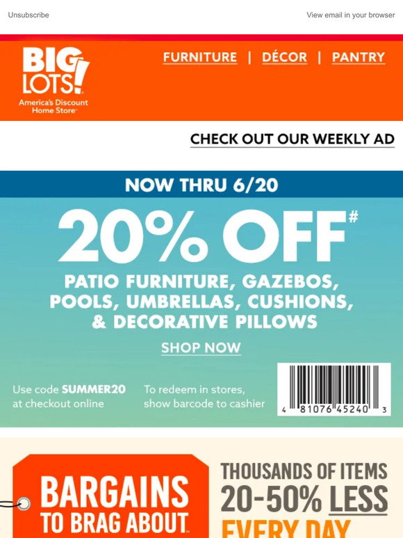 Big Lots: 20% Off Patio Furniture, Gazebos, Pools & MORE! | Milled